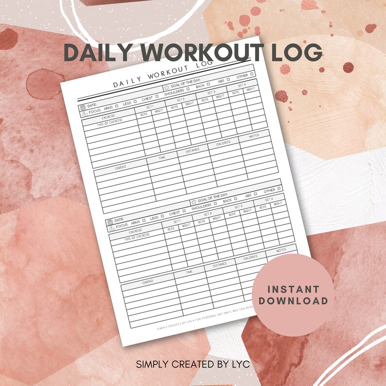 Daily Workout Log, Daily Workout Journal, Daily Exercise Log Book ...