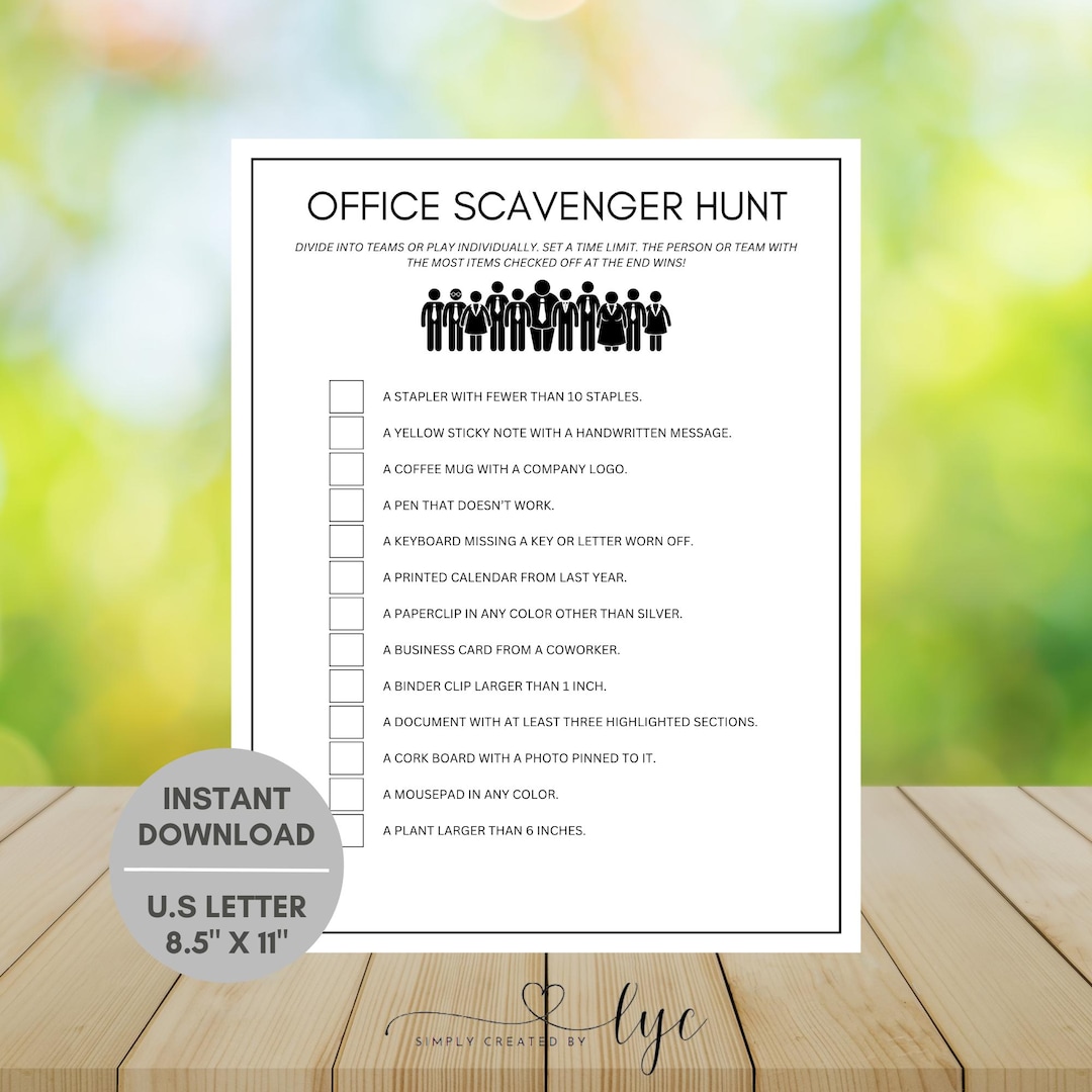 Office Scavenger Hunt, Team Building Game, Coworker Activity, Office ...
