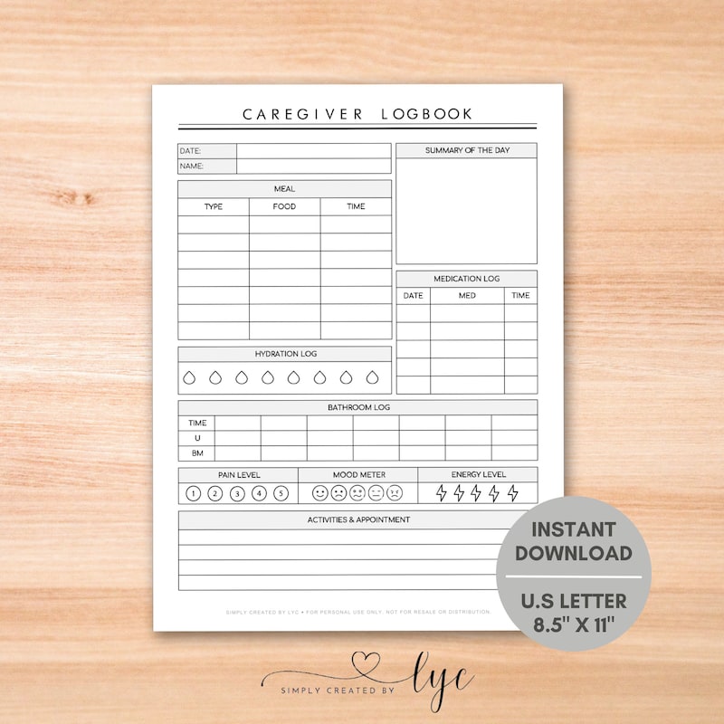 Caregiver Daily Log - Etsy