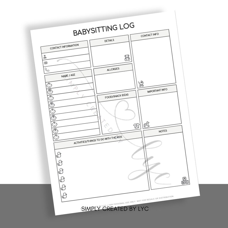 Babysitting Log, Babysitting Logbook, Log Book, Childcare Record ...