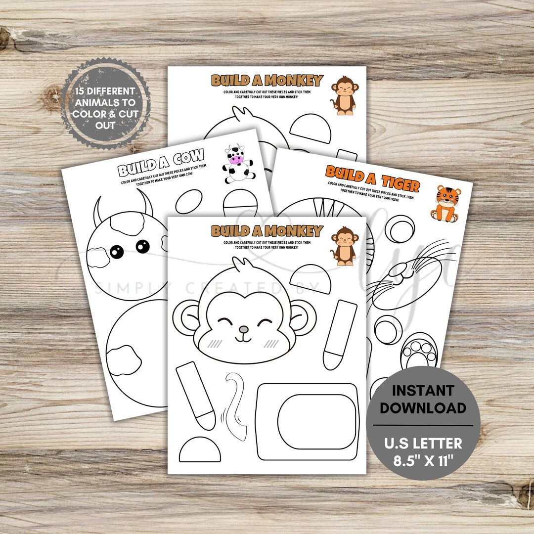 Build an Animal, Cut and Paste Printables, DIY Crafts for Kids, Color ...