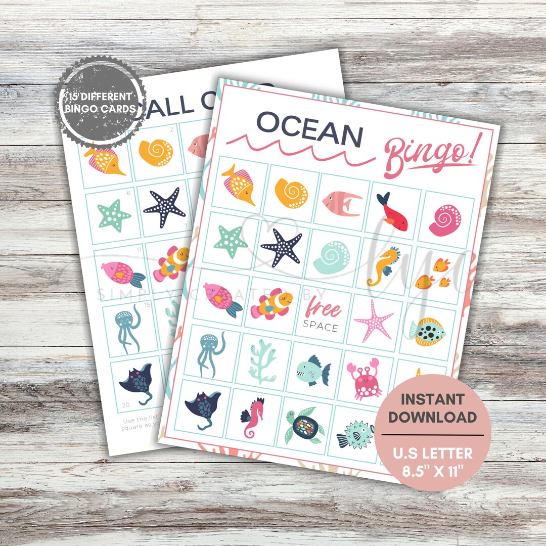 Ocean Themed Bingo Cards, Ocean Bingo Activity, Ocean Bingo Game ...