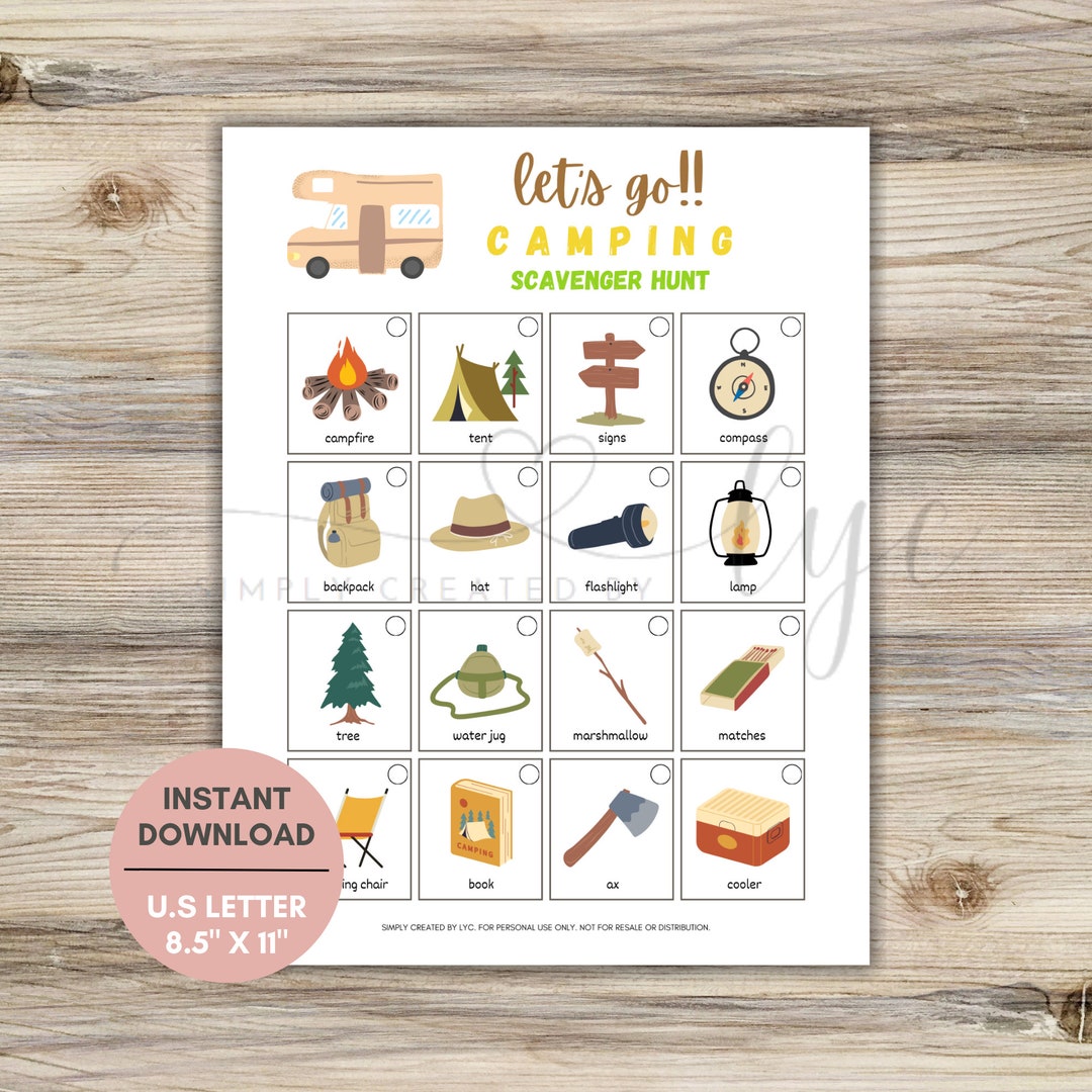 Camping Scavenger Hunt, Outdoor Treasure Hunt Printable, Scavenger Hunt ...