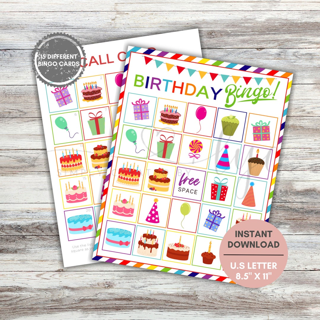 Birthday Themed Bingo Cards, Birthday Party Activity, Birthday Game ...