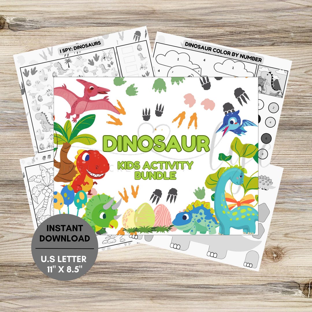 Dinosaur Kids Activity Bundle, Dino Coloring Craft, Dinosaur Paper ...