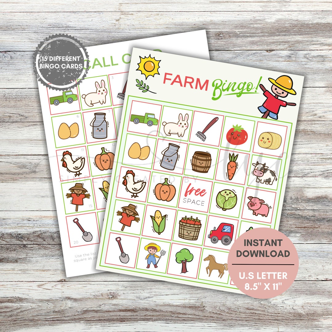Farm Themed Bingo Cards, Farm Bingo Activity, Farm Bingo Game ...
