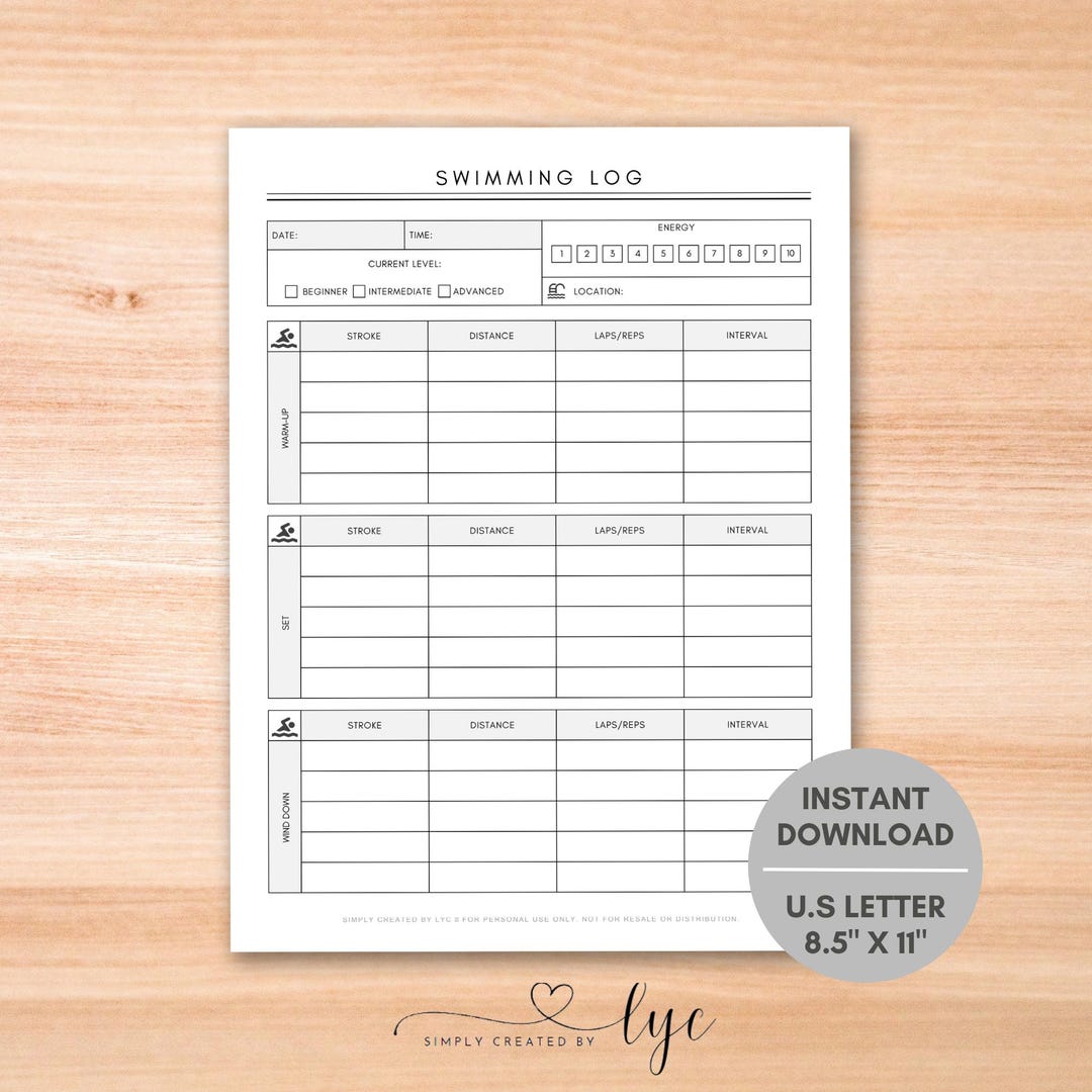 Swimming Log, Swim Log, Swimming Tracker, Track Swimming Progress, Swim ...