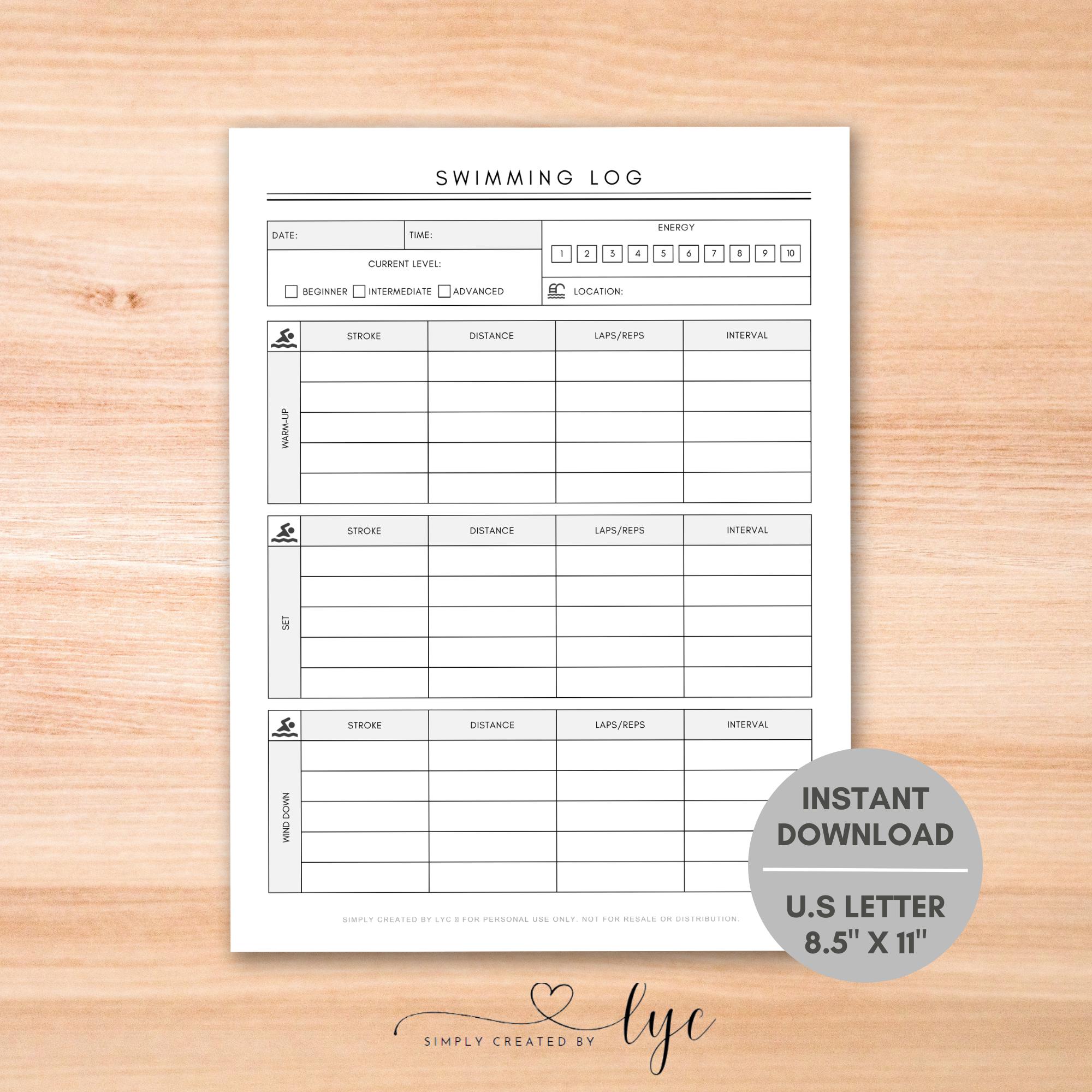 Swimming Log, Swim Log, Swimming Tracker, Track Swimming Progress, Swim ...