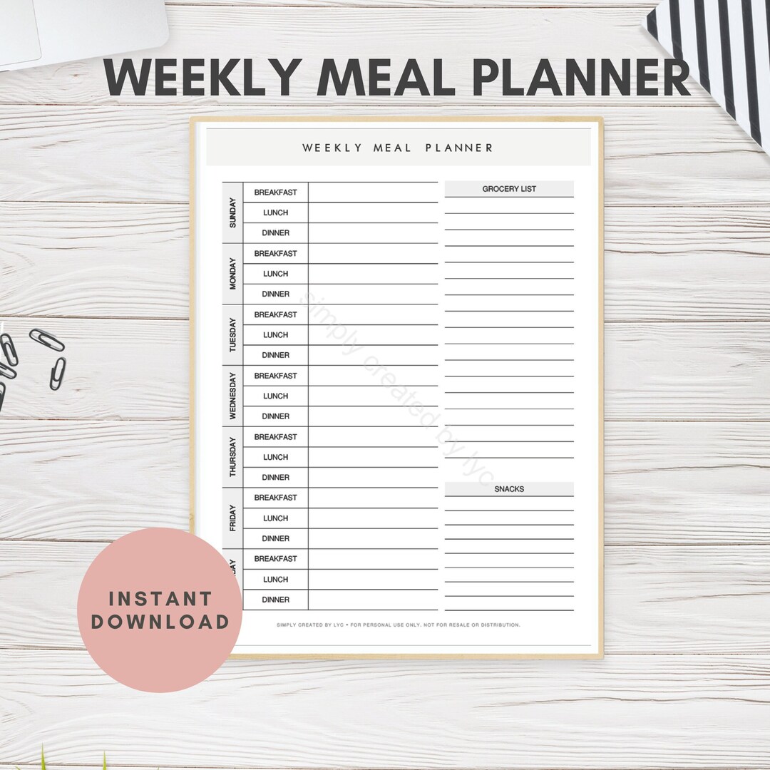 Weekly Meal Planner Printable U.S Letter Size - Etsy