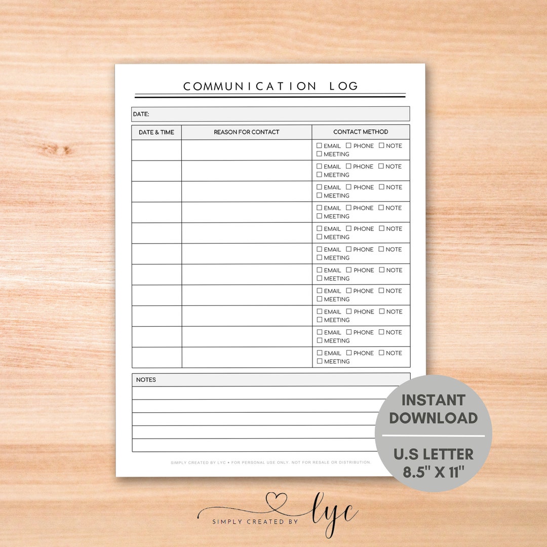 Communication Log, Log Book for Messages, Message Record Keeping ...