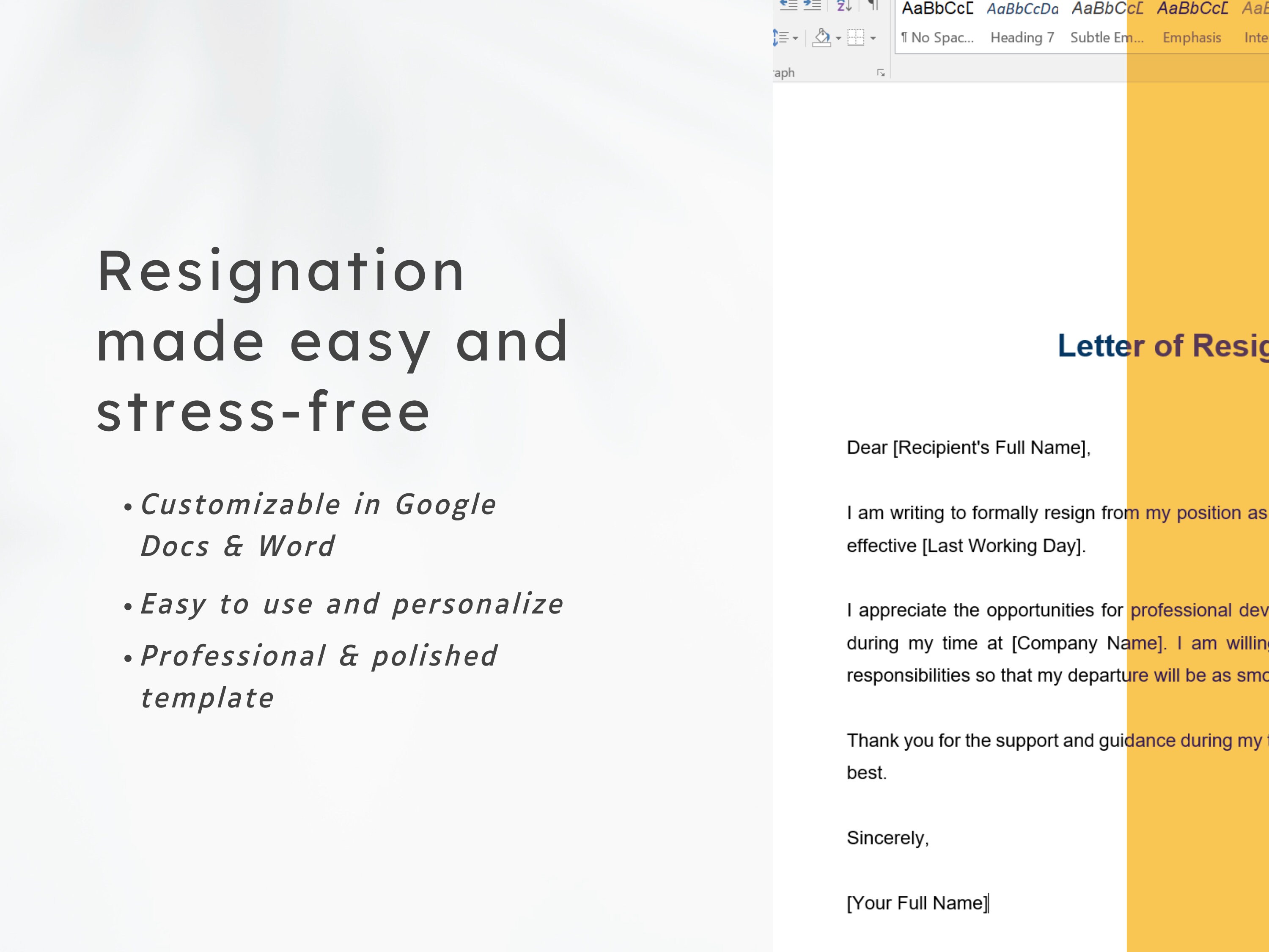 Editable Resignation Letter Template & Free Career Change Planner ...