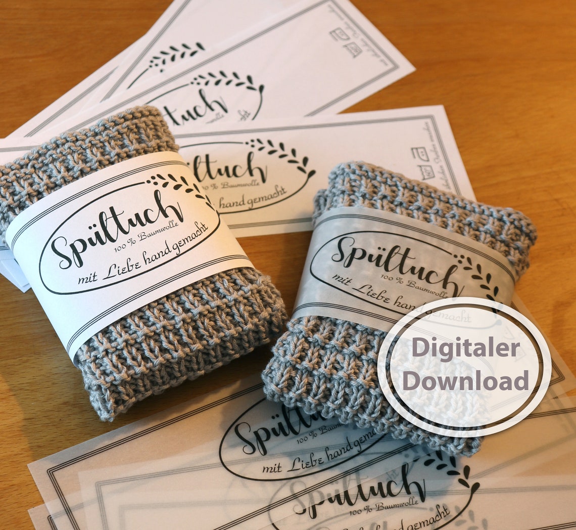 Spültuch-Banderole zum Download und Ausdrucken für selbst gestrickte ...