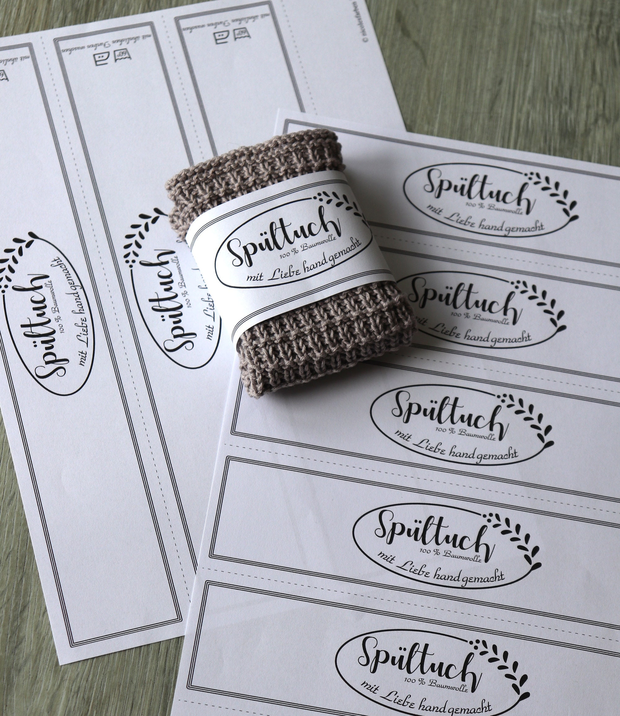 Spültuch-Banderole zum Download und Ausdrucken für selbst gestrickte ...