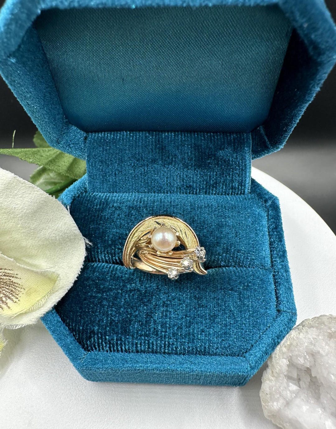 18k Yellow Gold Pearl Ring - Etsy