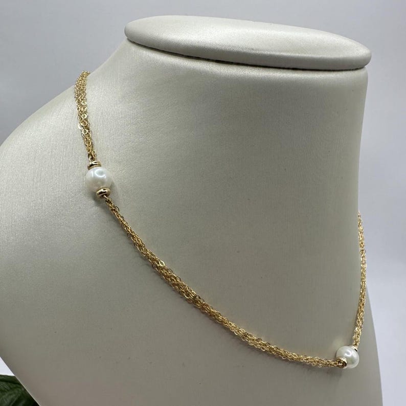 14k Yellow Gold Pearl Chain - Etsy
