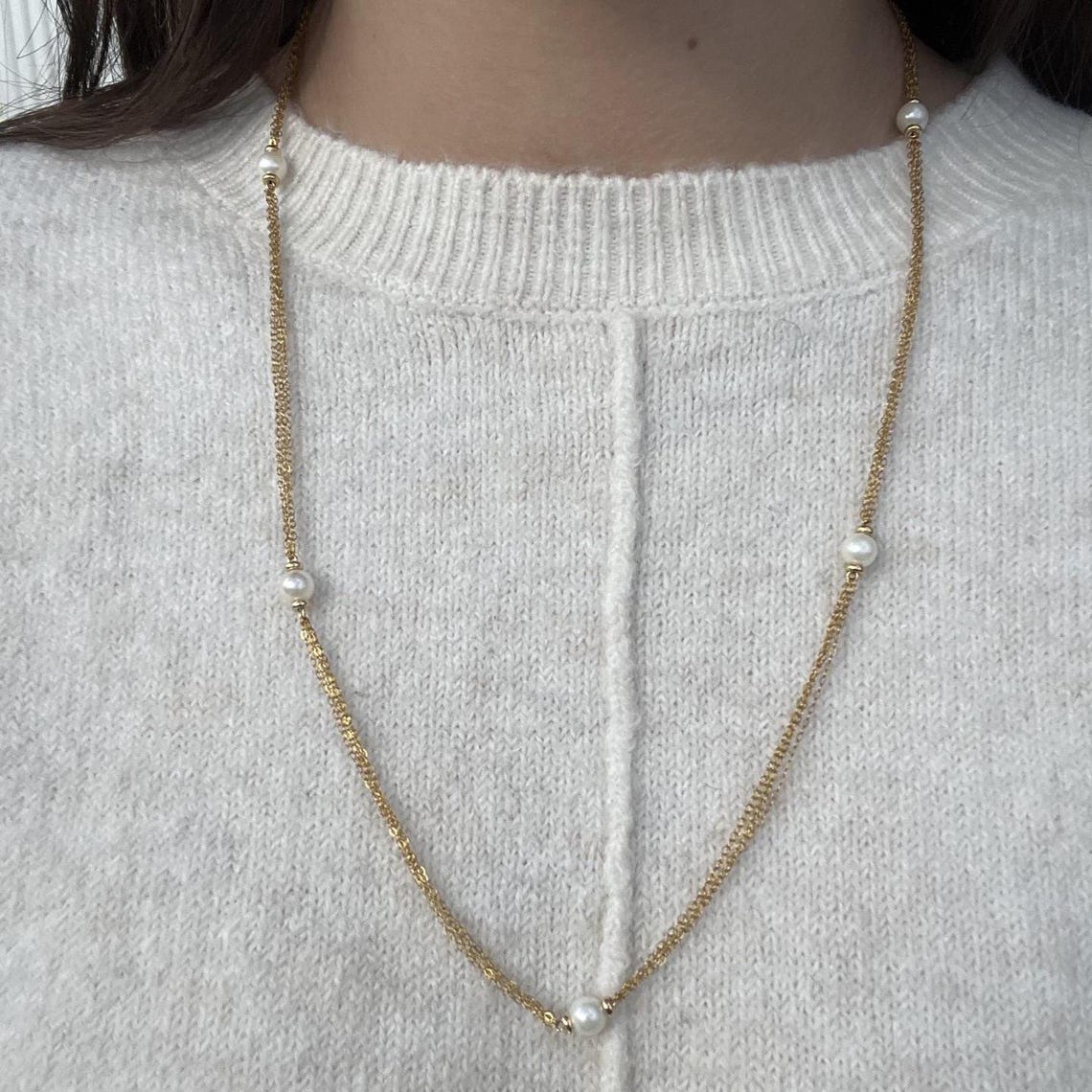 14k Yellow Gold Pearl Chain - Etsy