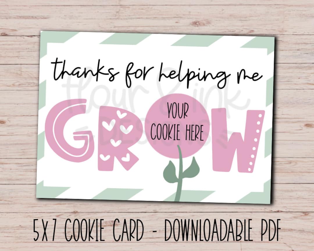 Printable Thank You Card, Thanks for Helping Me Grow 5x7", Instant ...