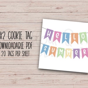 Hello Summer Printable Cookie Gift Tag 2x2 Square - Etsy