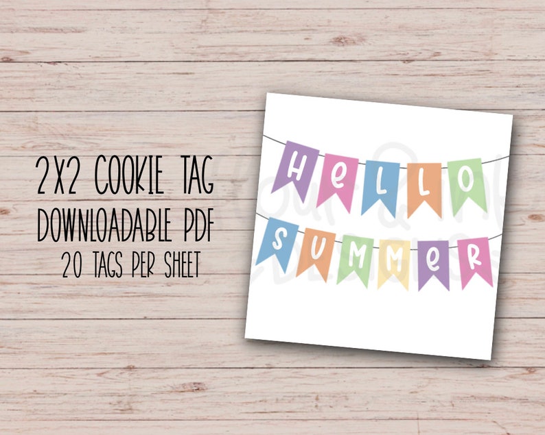 Hello Summer Printable Cookie Gift Tag 2x2 Square - Etsy