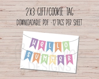 Hello Summer Printable Cookie Gift Tag 2x2 Square - Etsy