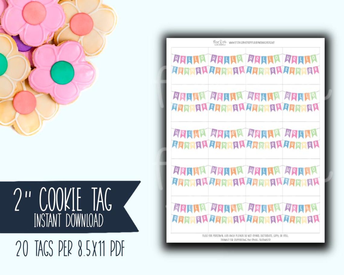 Hello Summer Printable Cookie Gift Tag 2x2 Square - Etsy