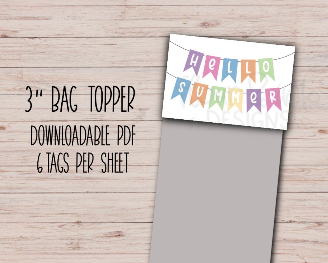 Printable Gift Bag Tag, Hello Summer Cookie Bag Topper 3”, Instant ...