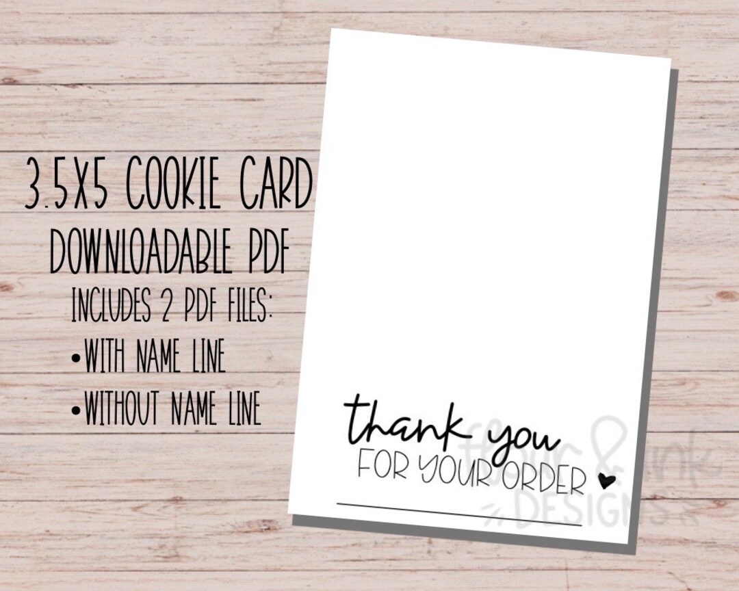 Printable Thank You Cookie Card, Thanks for Your Order Card 3.5x5 ...