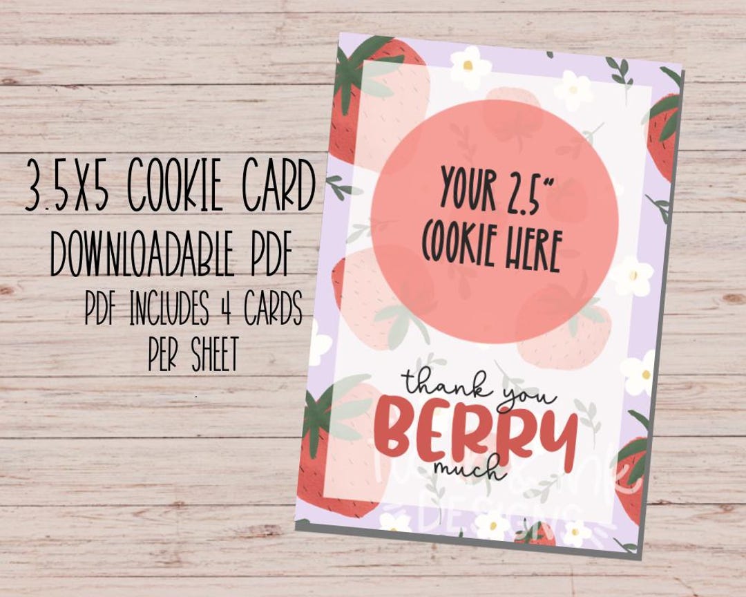 Printable Thank You BERRY Much Card, Cookie and Treat Card 3.5x5 ...