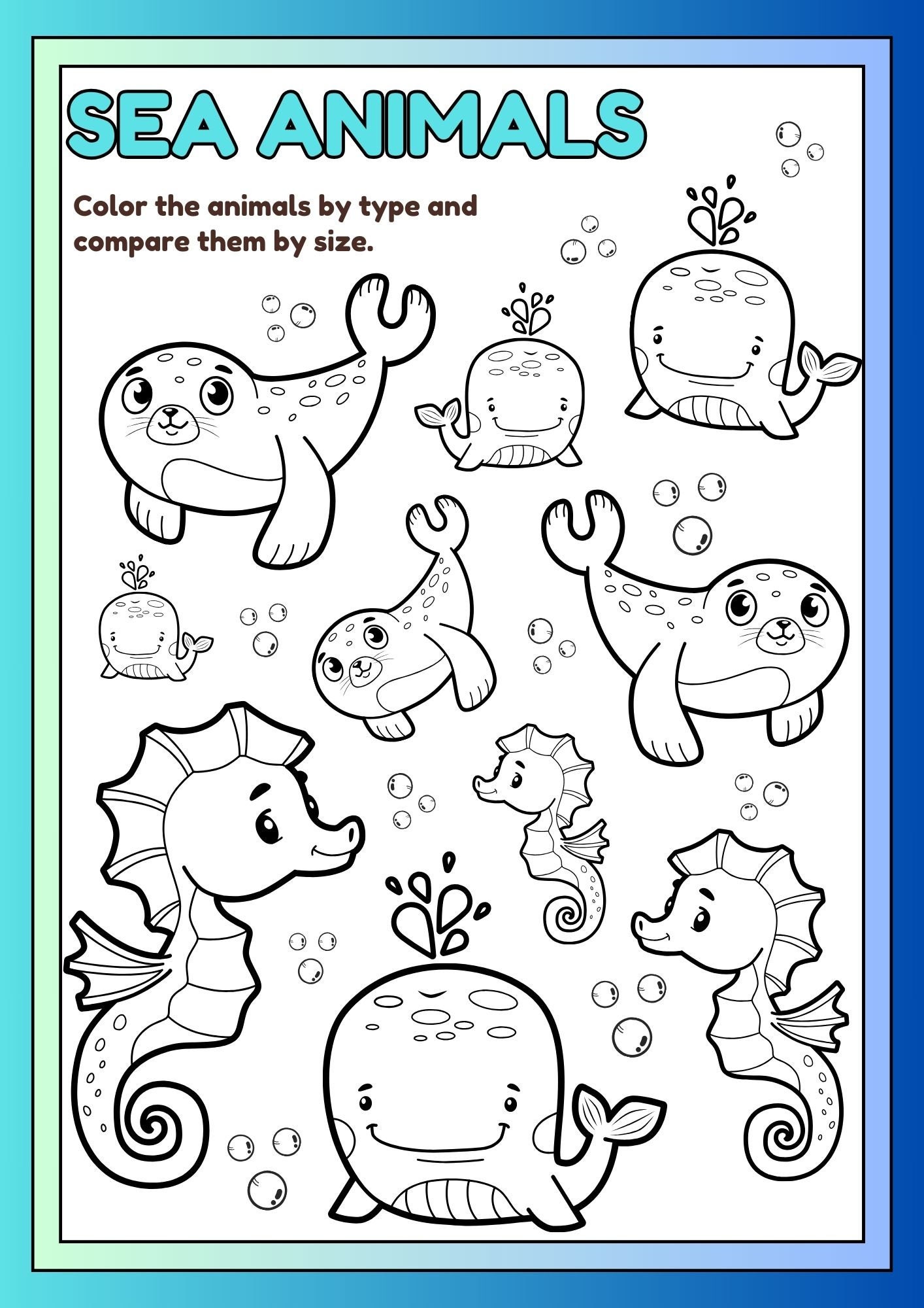 20 Fun Sea Animal Coloring Pages - Etsy