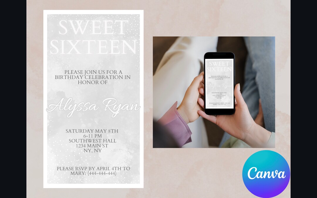 Sweet 16 Invitation,digital Sweet 16 Invitation, Sweet 16 Evite, Sweet ...