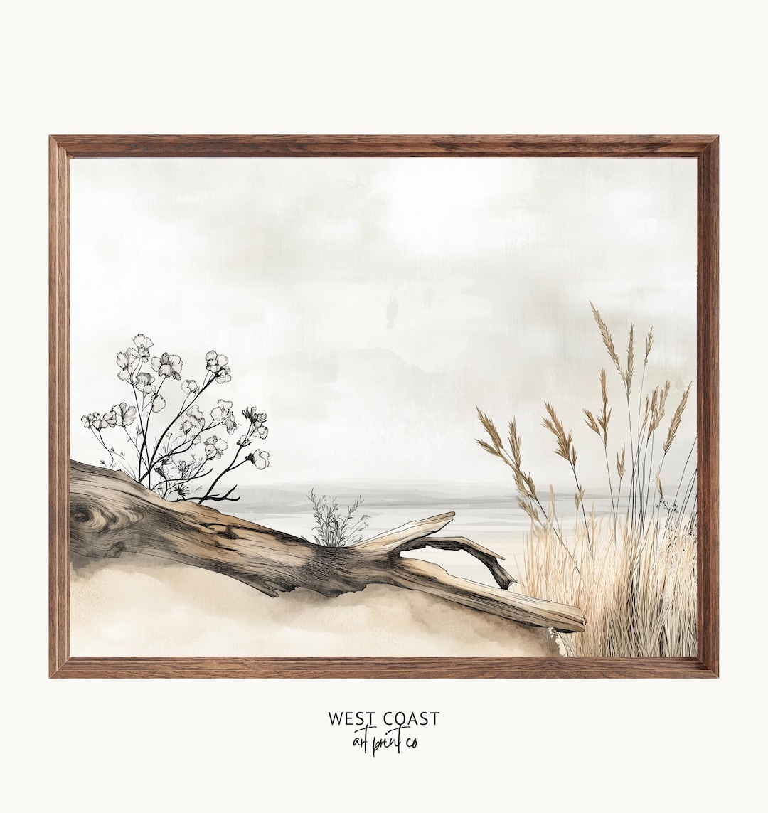 Coastal Driftwood Scene Print - Printable Beach Landscape Art, Rustic ...