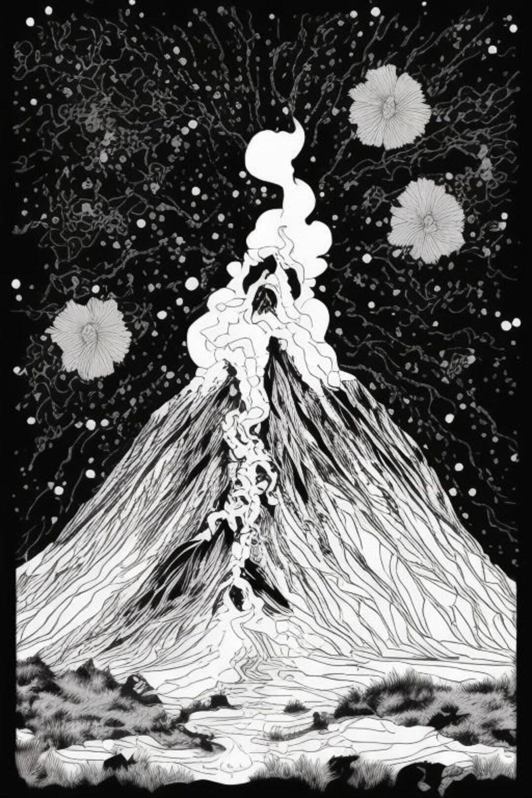 Intricate Erupting Volcano Coloring Page With Floral Designs | Instant ...