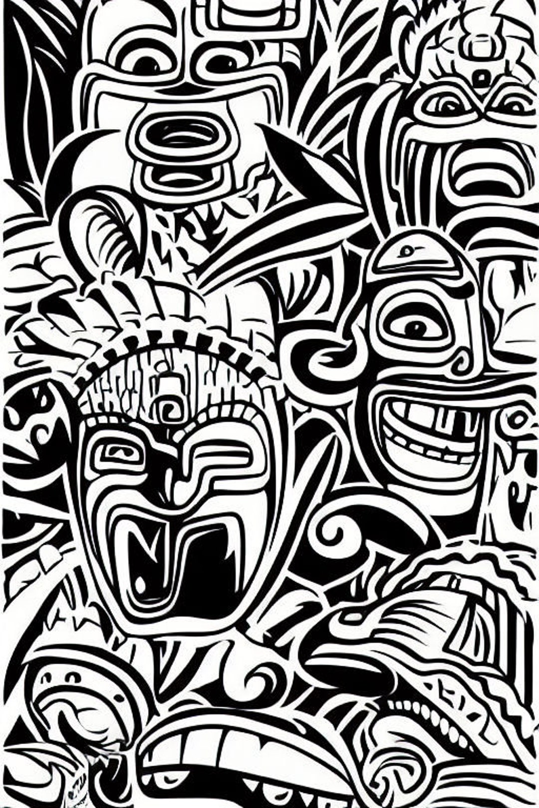 Downloadable Polynesian Art Inspired Tiki Coloring Page - Relax and ...