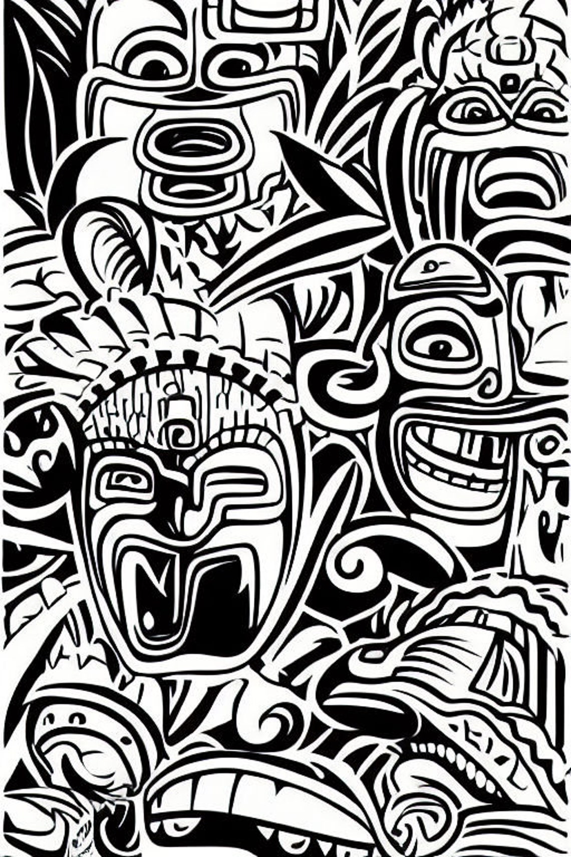 Downloadable Polynesian Art Inspired Tiki Coloring Page - Relax and ...