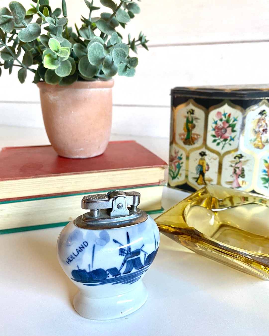 Vintage Porcelain Holland Table Lighter Smoking Accessories Ashes ...