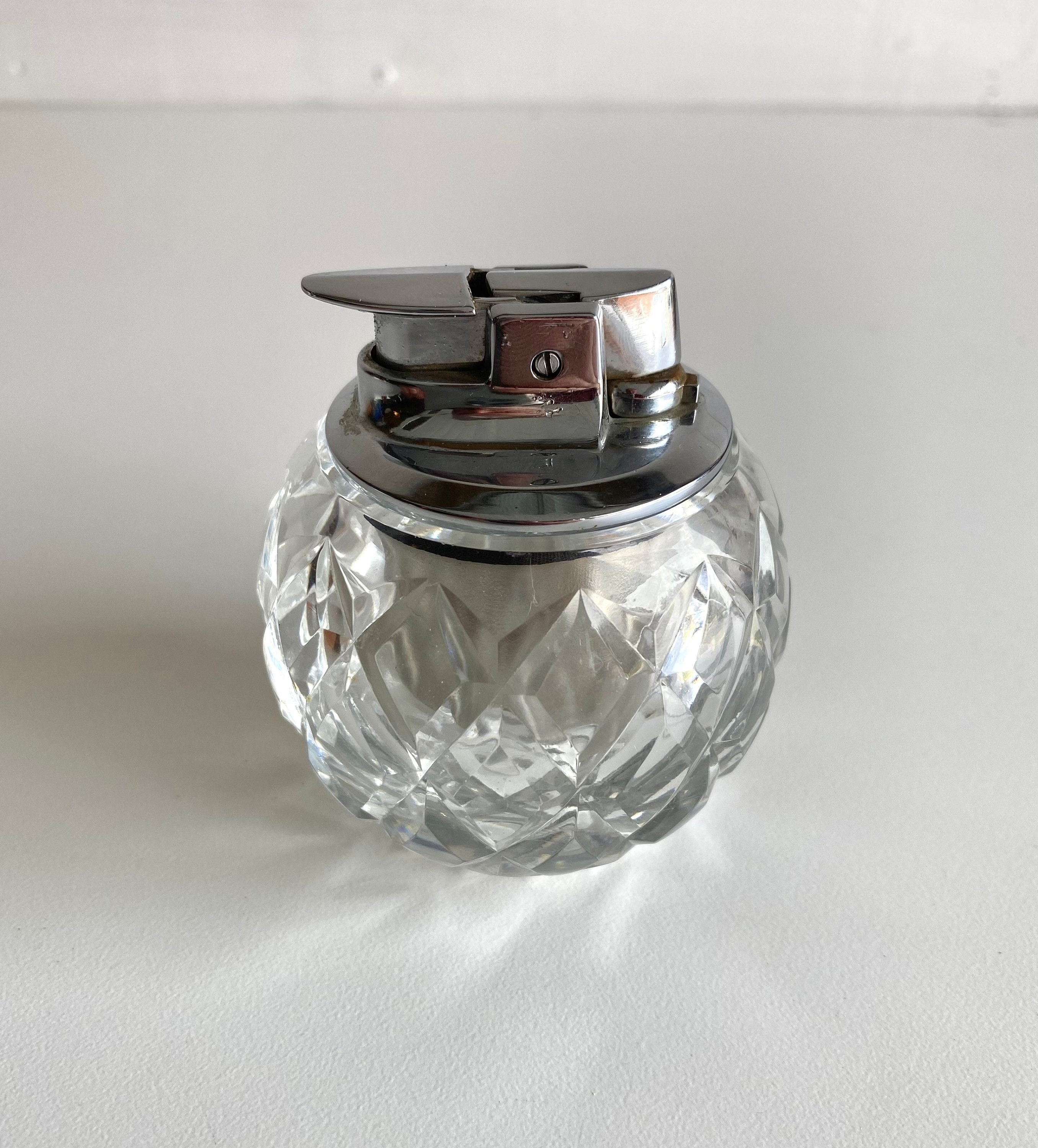 Vintage Crystal Table Lighter Diamond Cut Smoking Accessories Gas ...