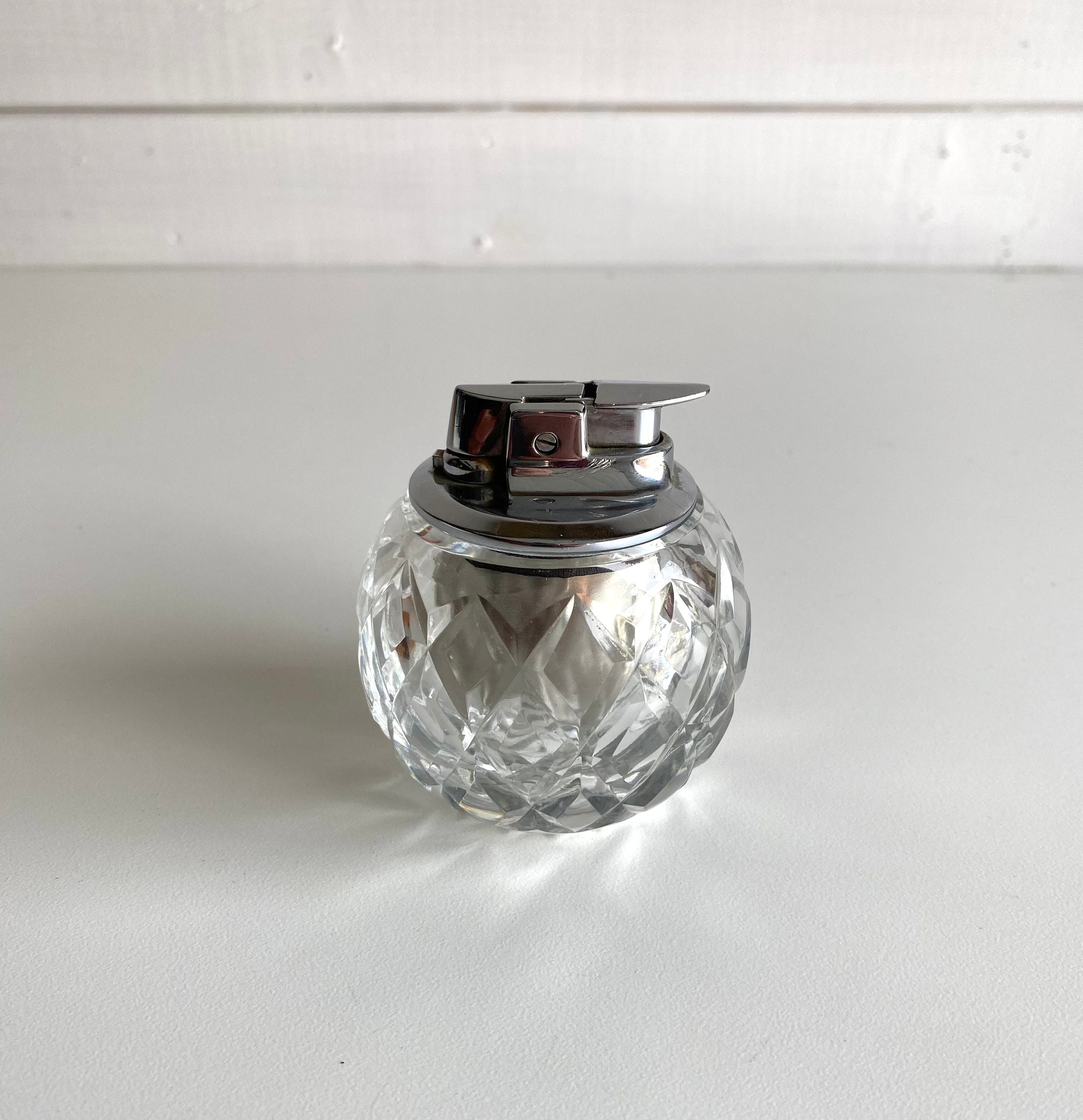 Vintage Crystal Table Lighter Diamond Cut Smoking Accessories Gas Lighter Made in England Ronson ...