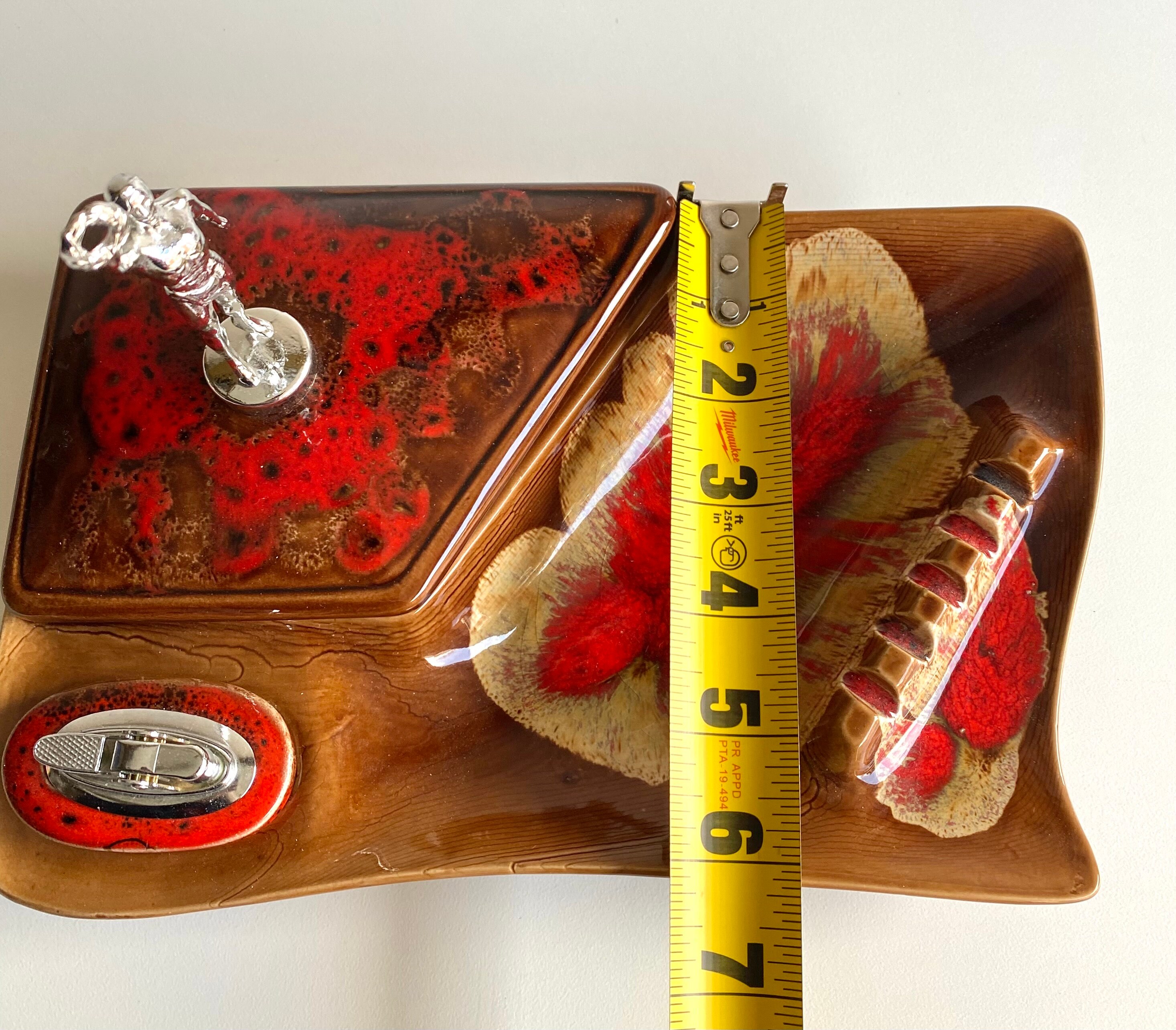Vintage MCM Red/brown Glaze Ashtray With Built-in Lighter and Stash Box ...