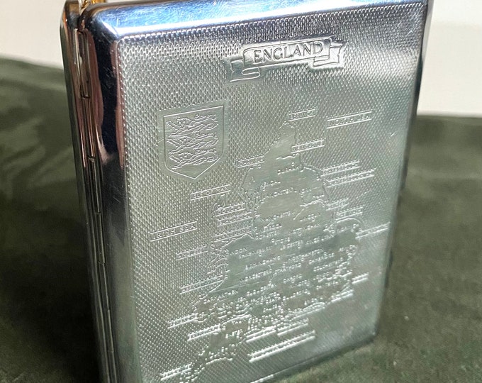Vintage KINCRAFT Map of England Cigarette Case | Chrome | Engine-turned ...