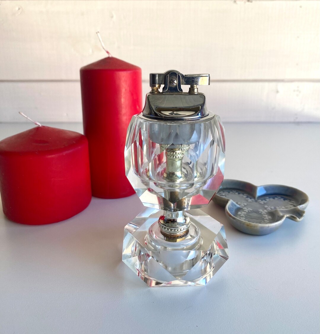 Tall Glam Vintage Crystal Table Lighter Ashes Smoking Accessories Gas ...
