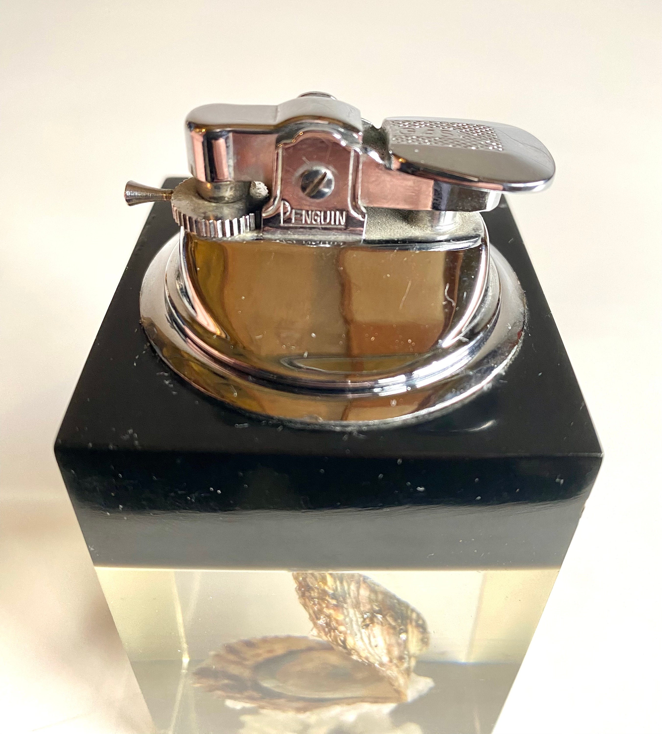 Vintage Lucite Table Lighter With Trapped Seashell and Pearl Smoking ...