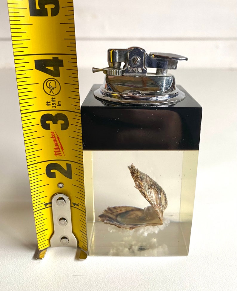 Vintage Lucite Table Lighter With Trapped Seashell and Pearl Smoking ...