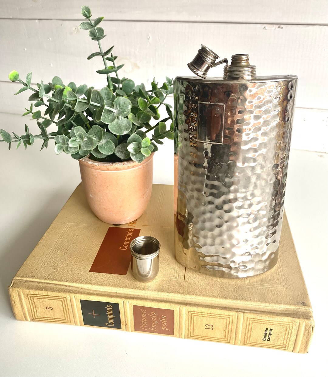 Big Vintage Chrome Hip Flask | Hand Hammered | Barware | MCM | Liquor ...