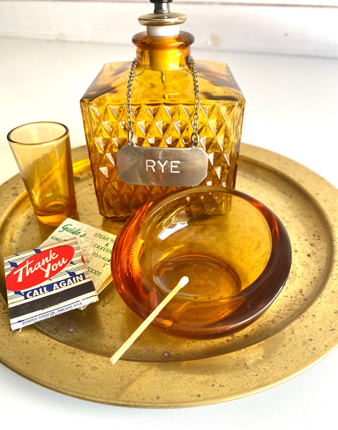 Vintage Mid Century Modern Amber Orb Sphere Ball Slant Glass Ashtray ...