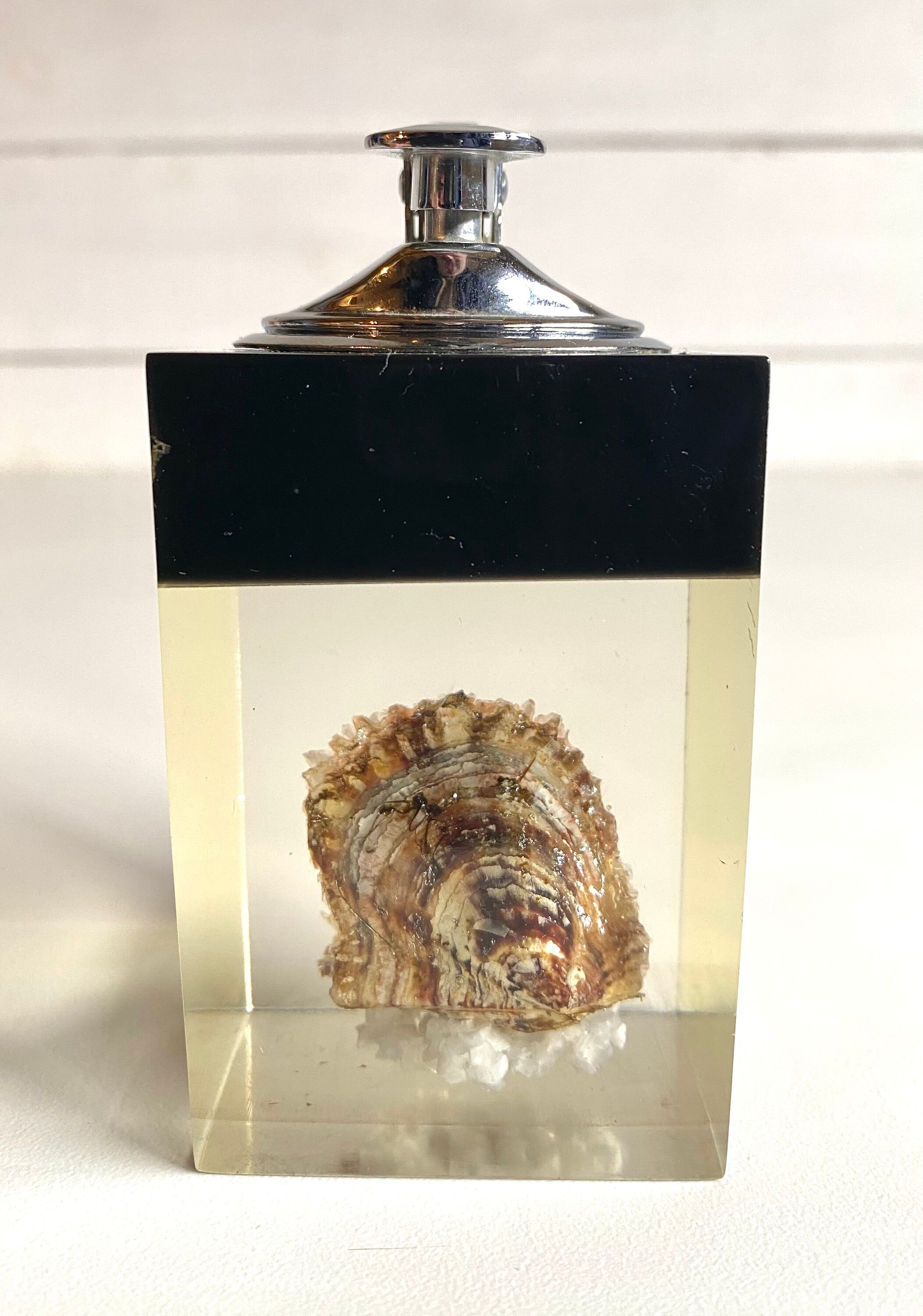 Vintage Lucite Table Lighter With Trapped Seashell and Pearl Smoking ...