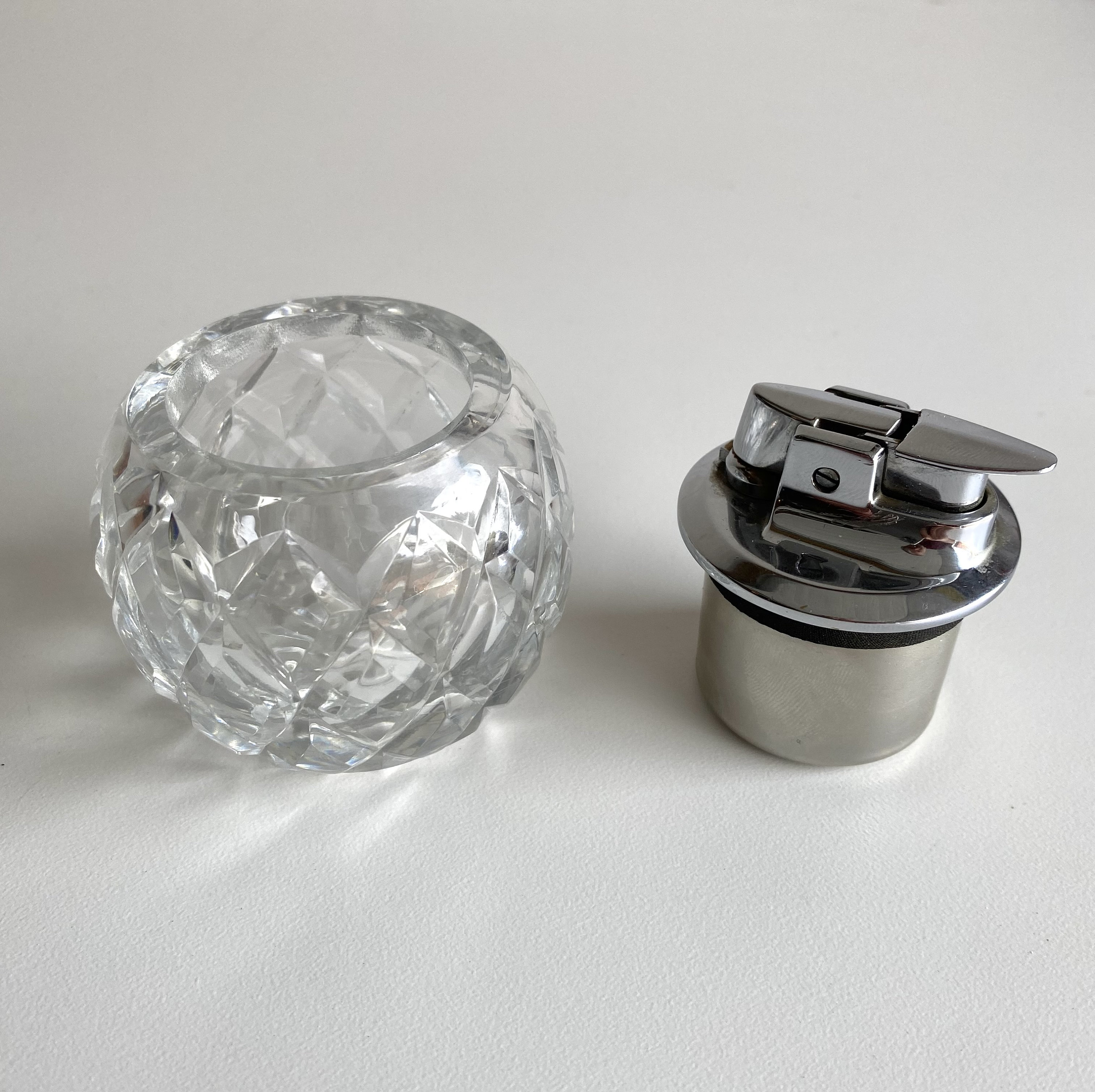 Vintage Crystal Table Lighter Diamond Cut Smoking Accessories Gas ...