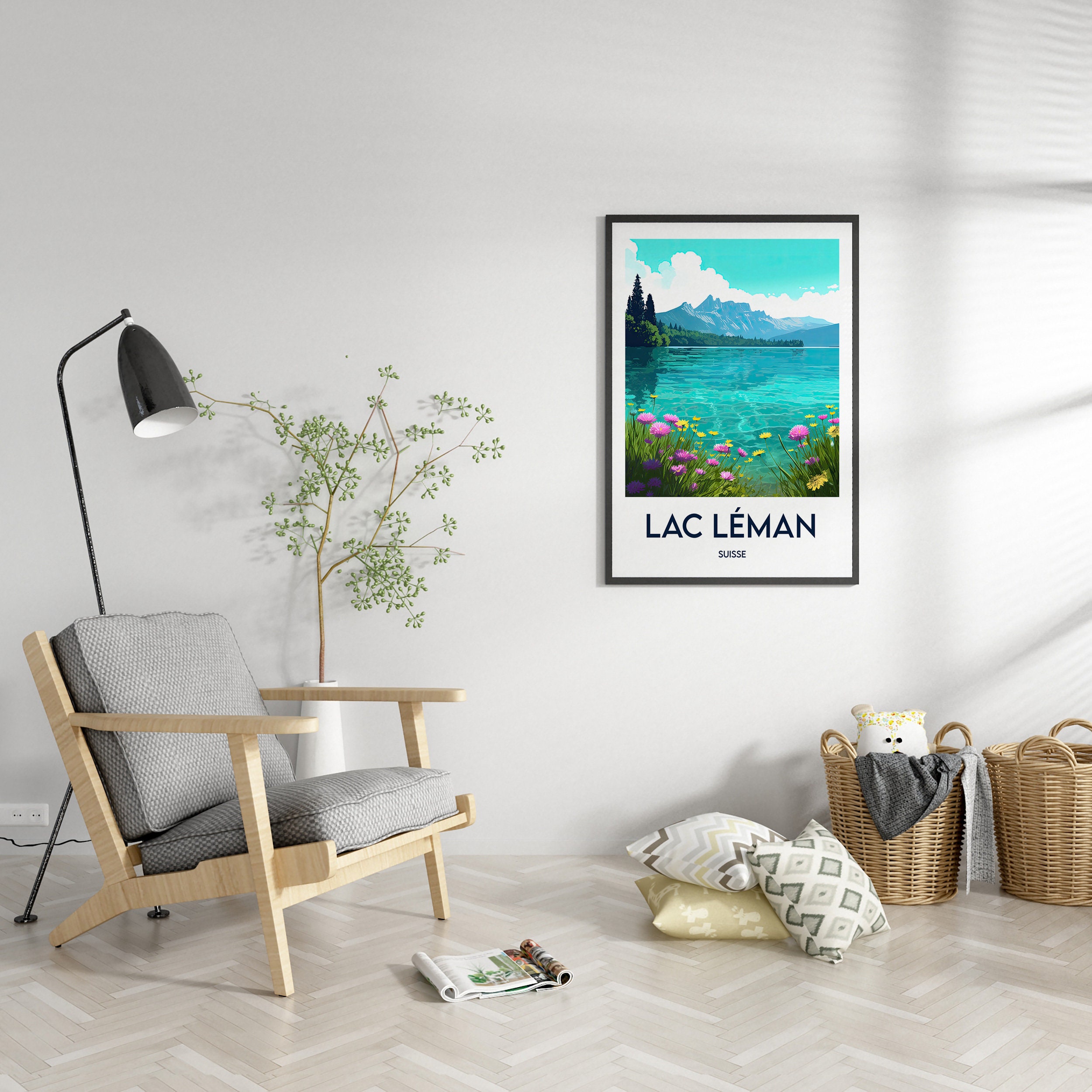 Lac Léman Poster, Lac Leman Print, Lake Geneva Illustration, Geneva ...
