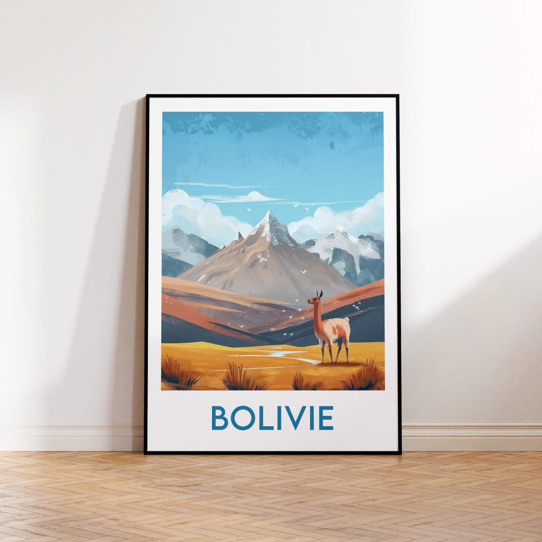 Bolivia Poster, Bolivia Art Print, Bolivia Lama, Vintage Travel Poster ...