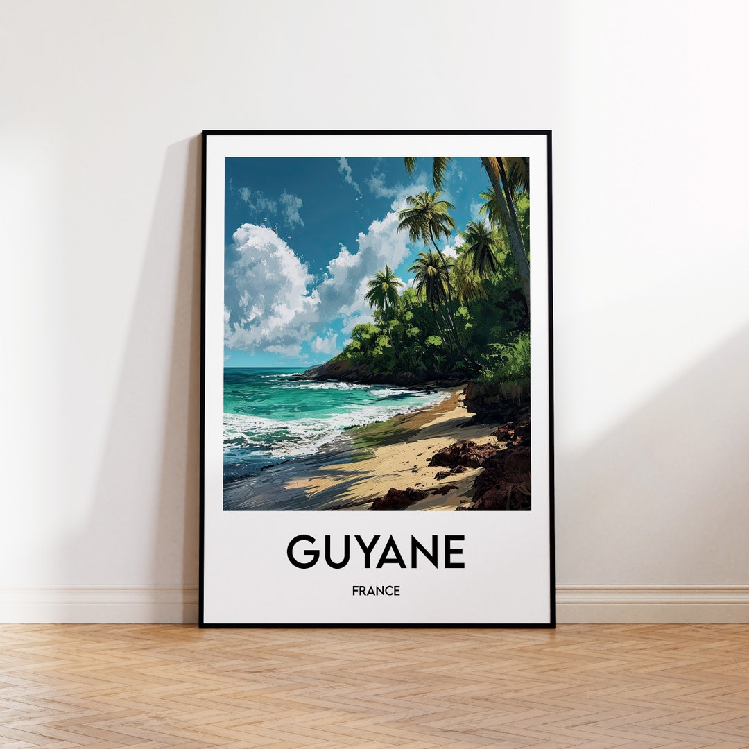 Guyana Poster, French Guiana Print, Guyana Illustration, Vintage Travel ...