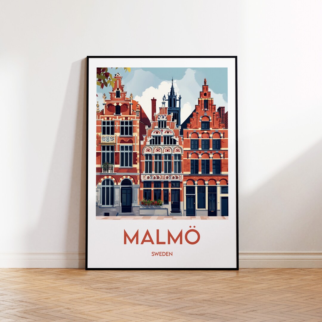 Malmö Poster, Malmo Art Print, Malmö Sweden Illustration, Vintage ...